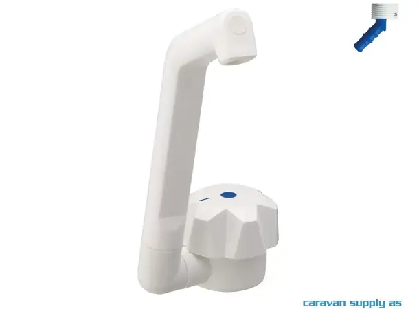Vannkran Deluxe Ø20mm m/bryter hvit Vannkrane kald vann - Caravan.no AS